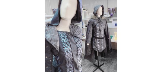 Grey Warden Mage cosplay costume from Dragon Age game in grey